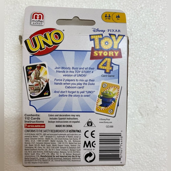 Mattel | Toys | Uno Disney Pixar Toy Story Themed Card Game For 2 ...
